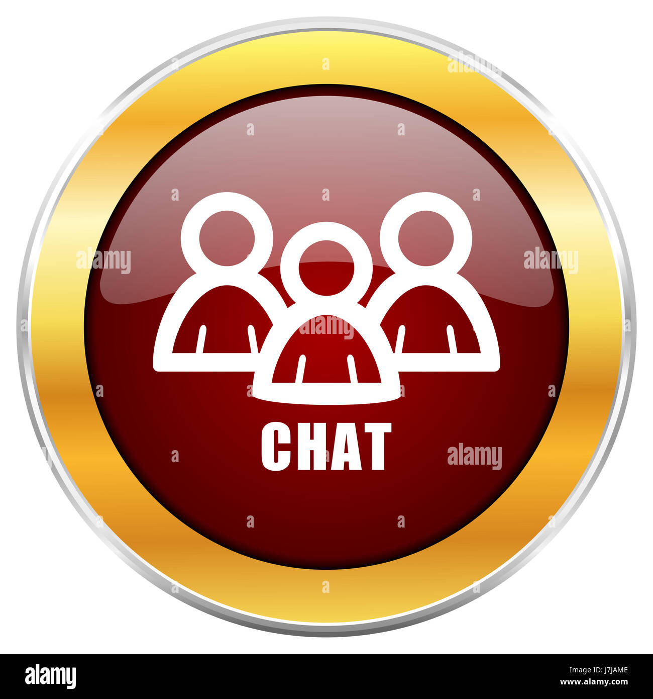 Chat red web icon with golden border isolated on white background ...