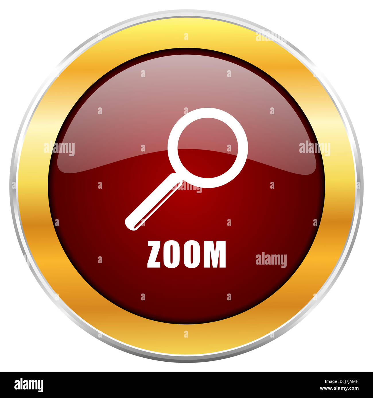 Zoom red web icon with golden border isolated on white background ...