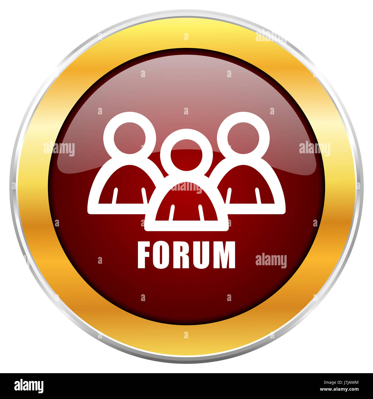Forum red web icon with golden border isolated on white background ...