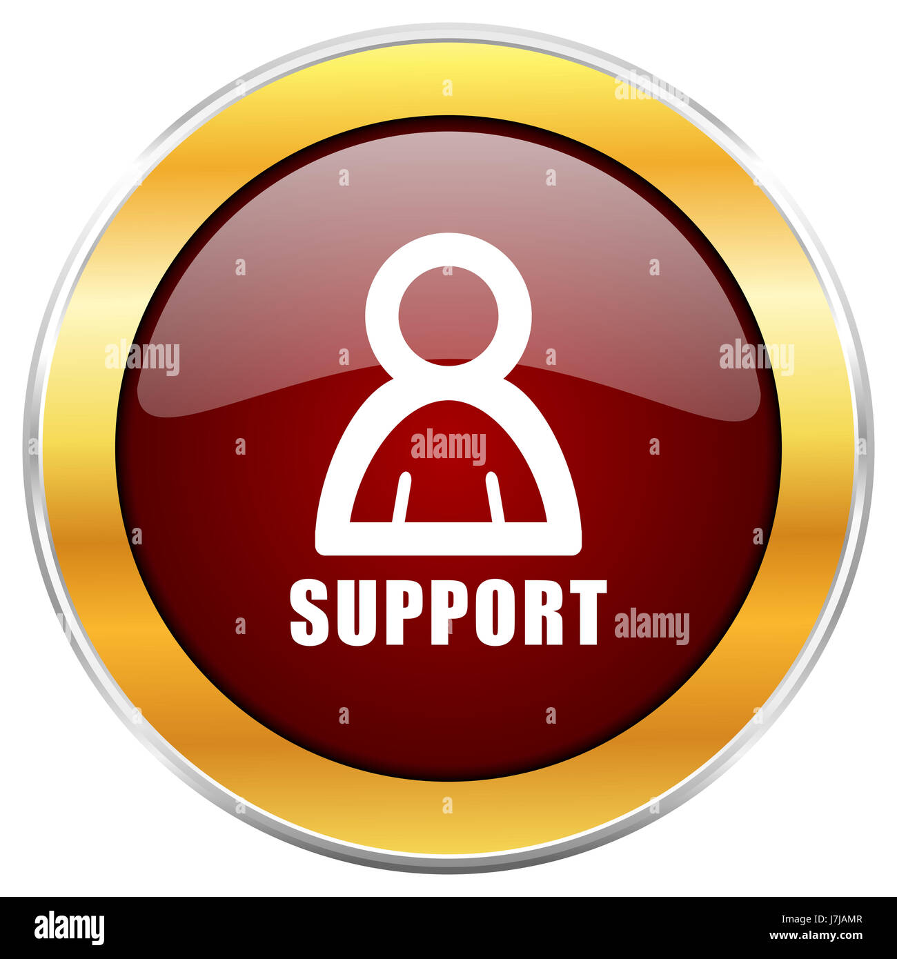 Support red web icon with golden border isolated on white background ...