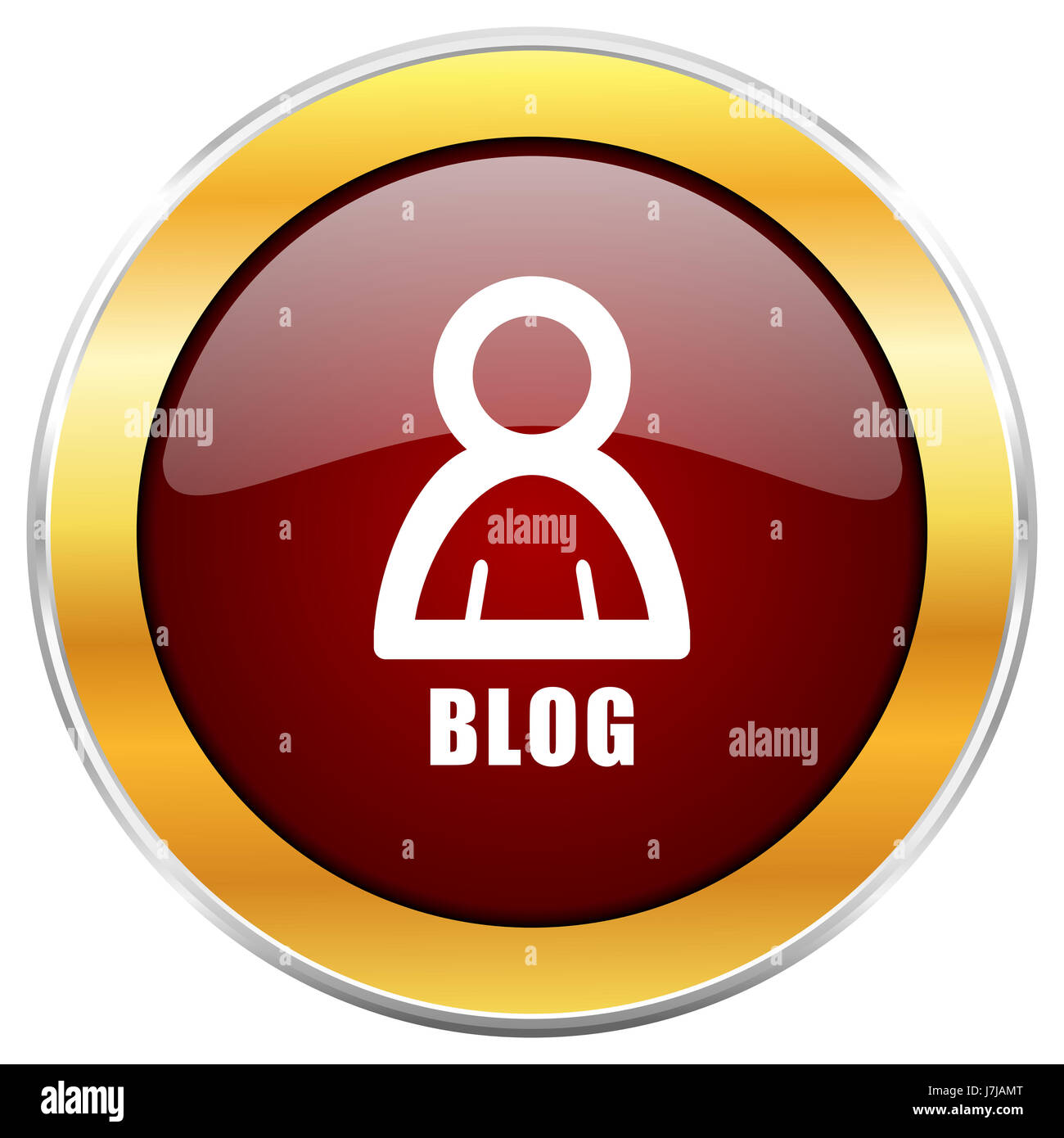 Blog red web icon with golden border isolated on white background ...