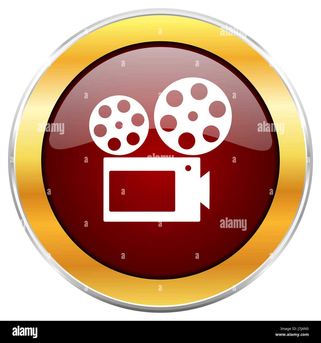 Movie red web icon with golden border isolated on white background ...