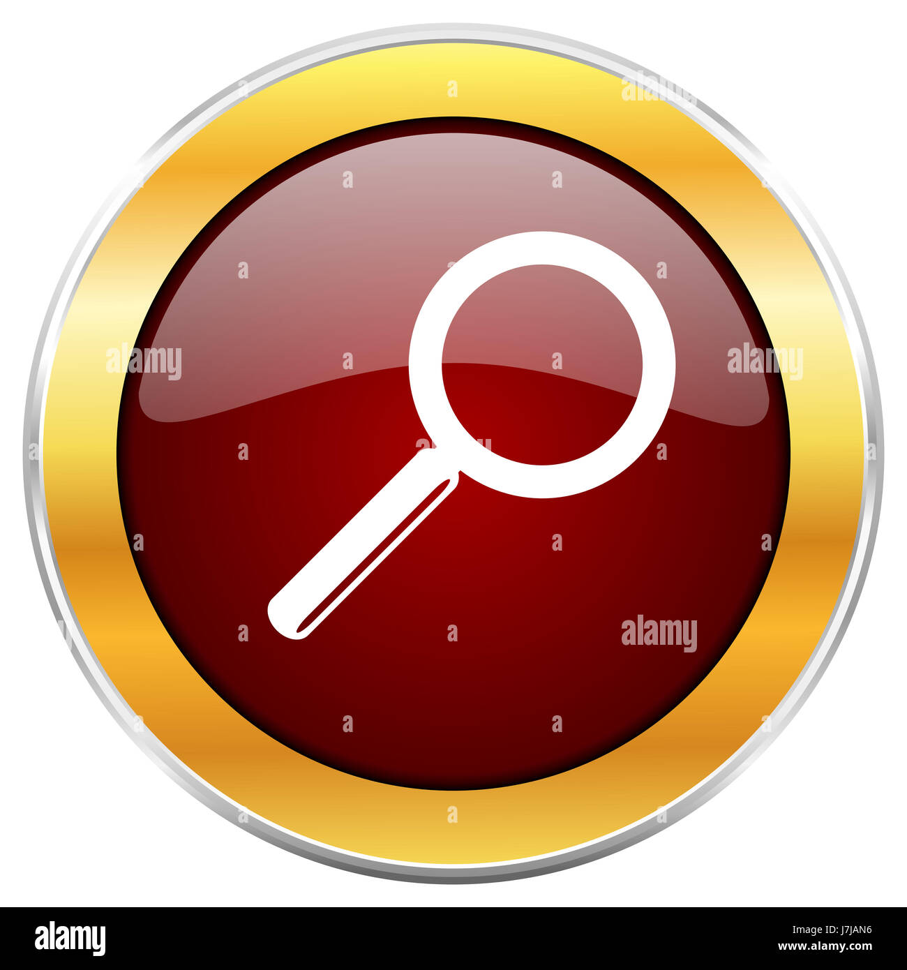 Search red web icon with golden border isolated on white background ...