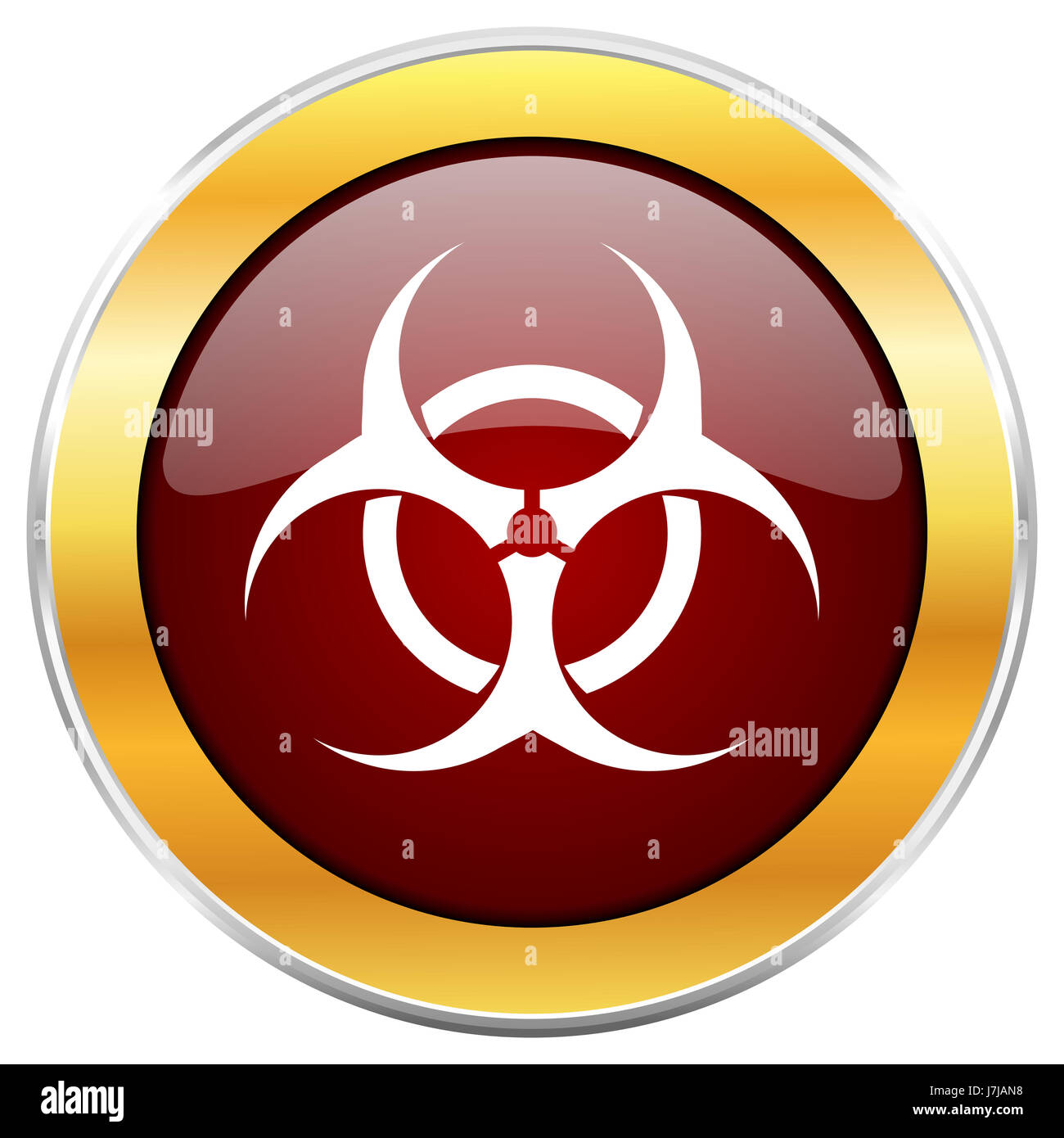 Biohazard red web icon with golden border isolated on white background ...