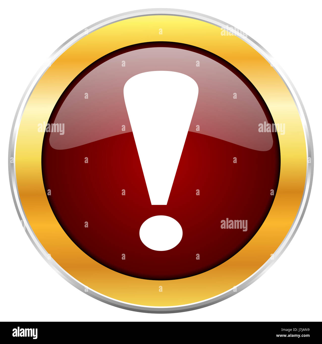 Exclamation sign red web icon with golden border isolated on white ...