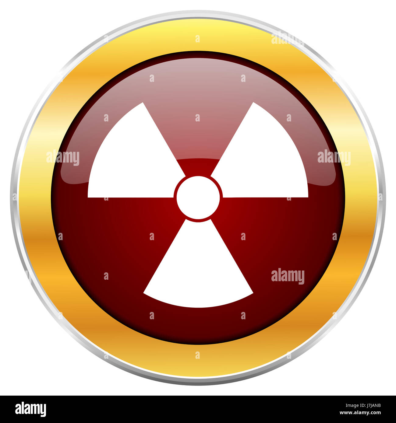 Radiation red web icon with golden border isolated on white background ...