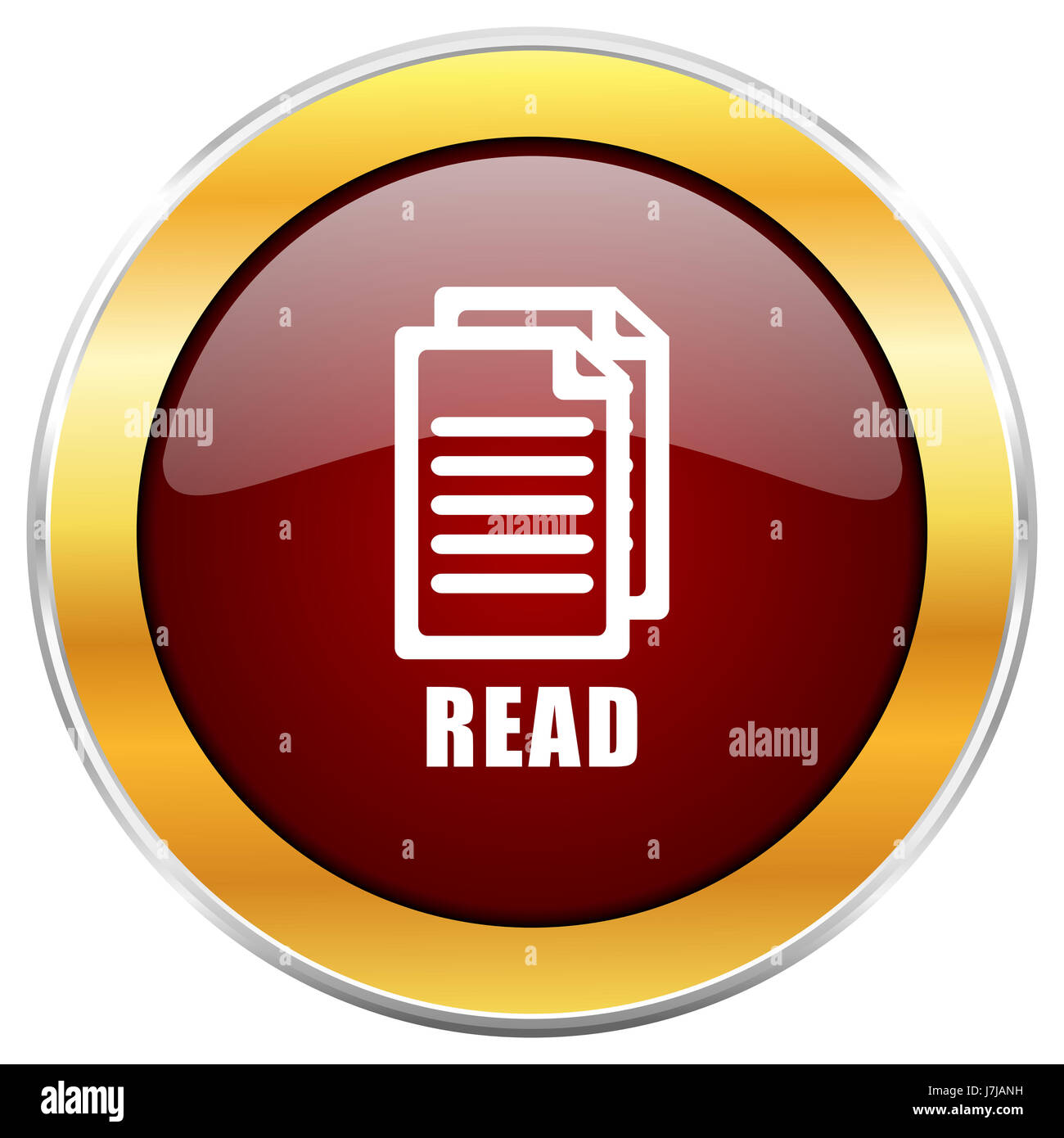 Read red web icon with golden border isolated on white background ...