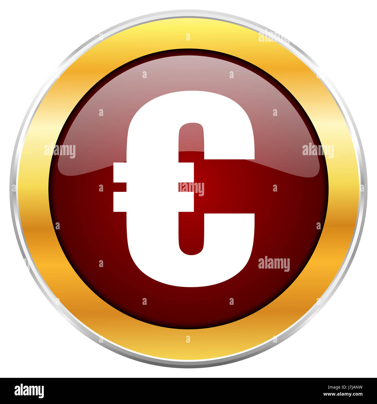 Euro red web icon with golden border isolated on white background ...