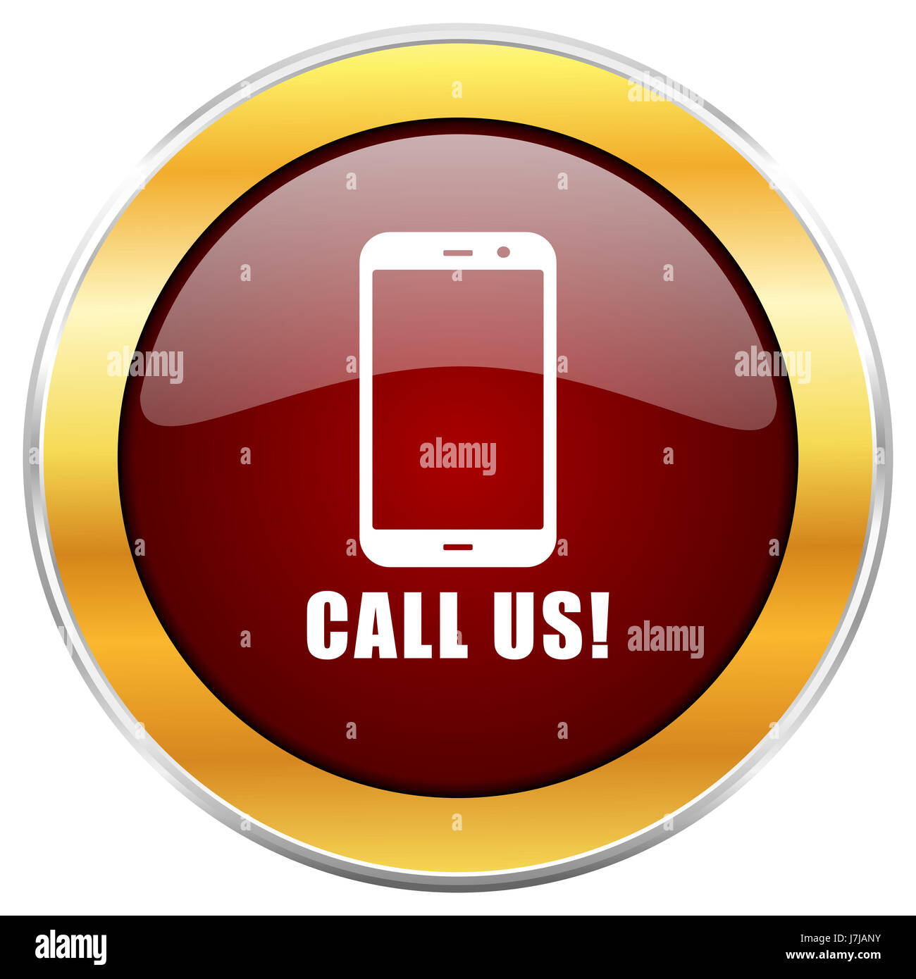 Call us red web icon with golden border isolated on white background ...