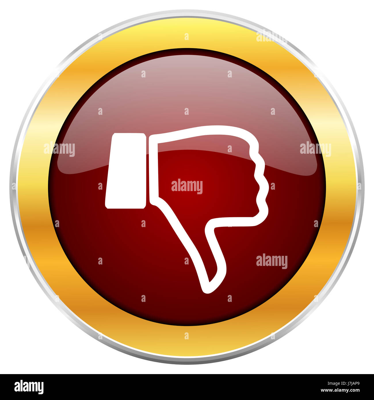 Dislike red web icon with golden border isolated on white background ...