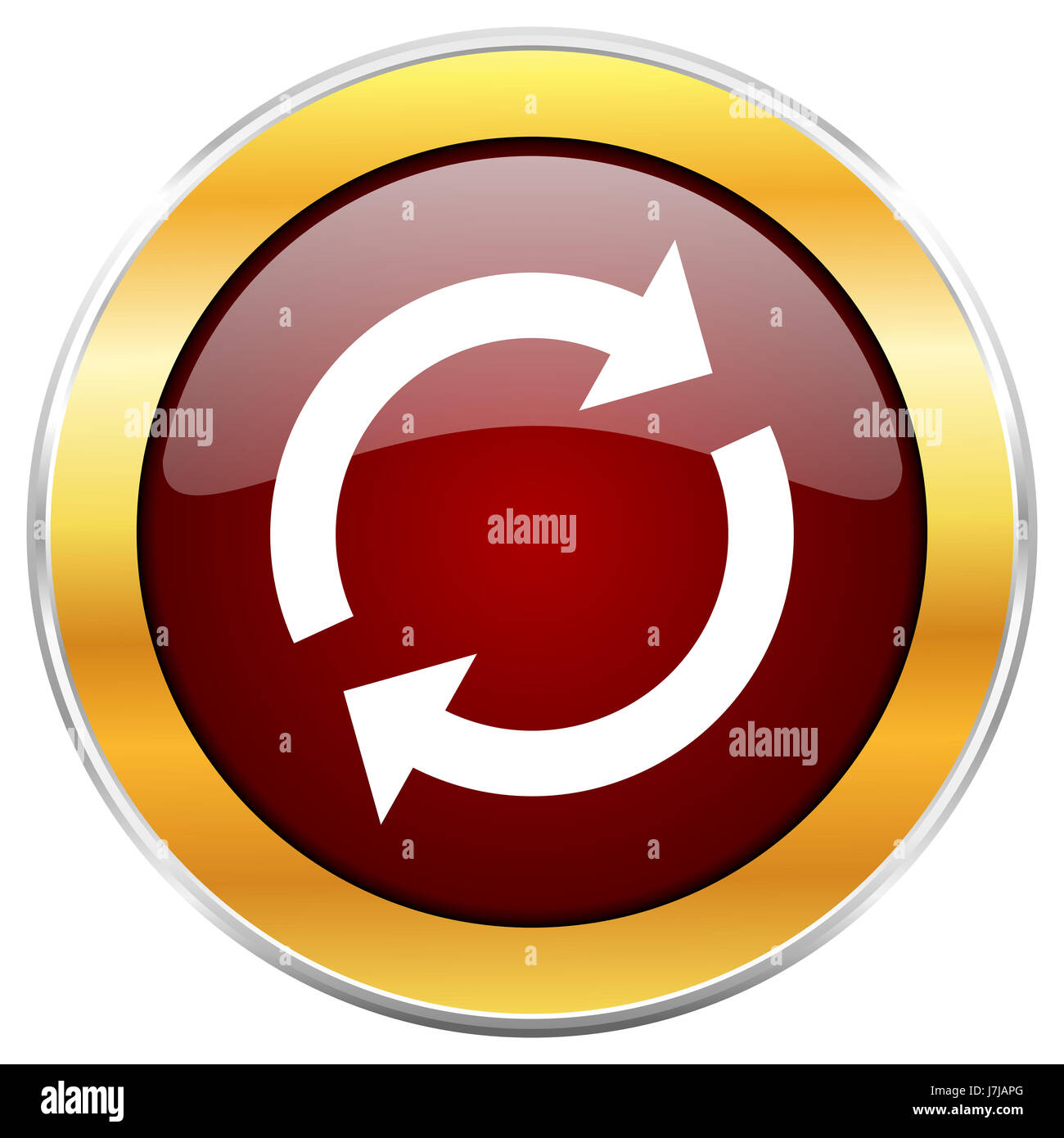 Reload red web icon with golden border isolated on white background ...