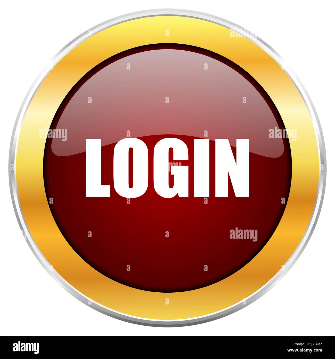 Login red web icon with golden border isolated on white background ...