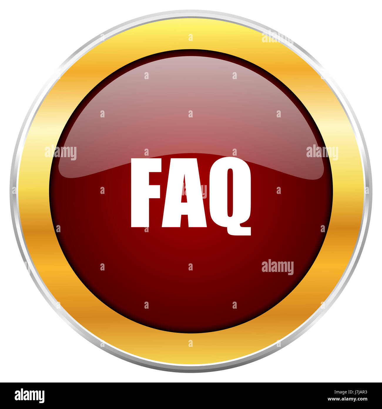 Faq red web icon with golden border isolated on white background. Round ...