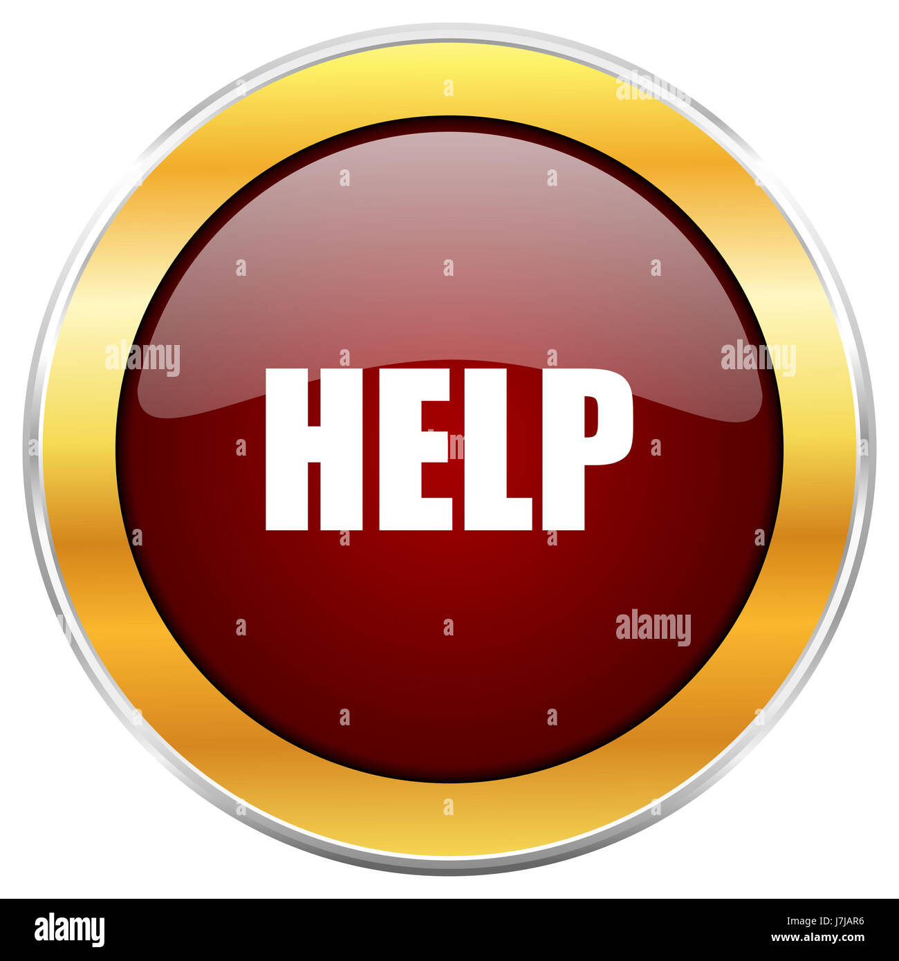 Help red web icon with golden border isolated on white background ...
