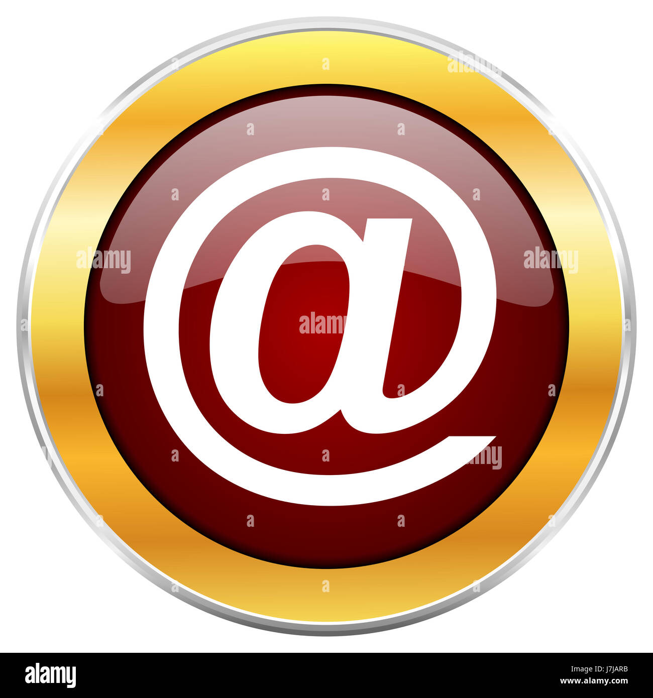 Email red web icon with golden border isolated on white background ...
