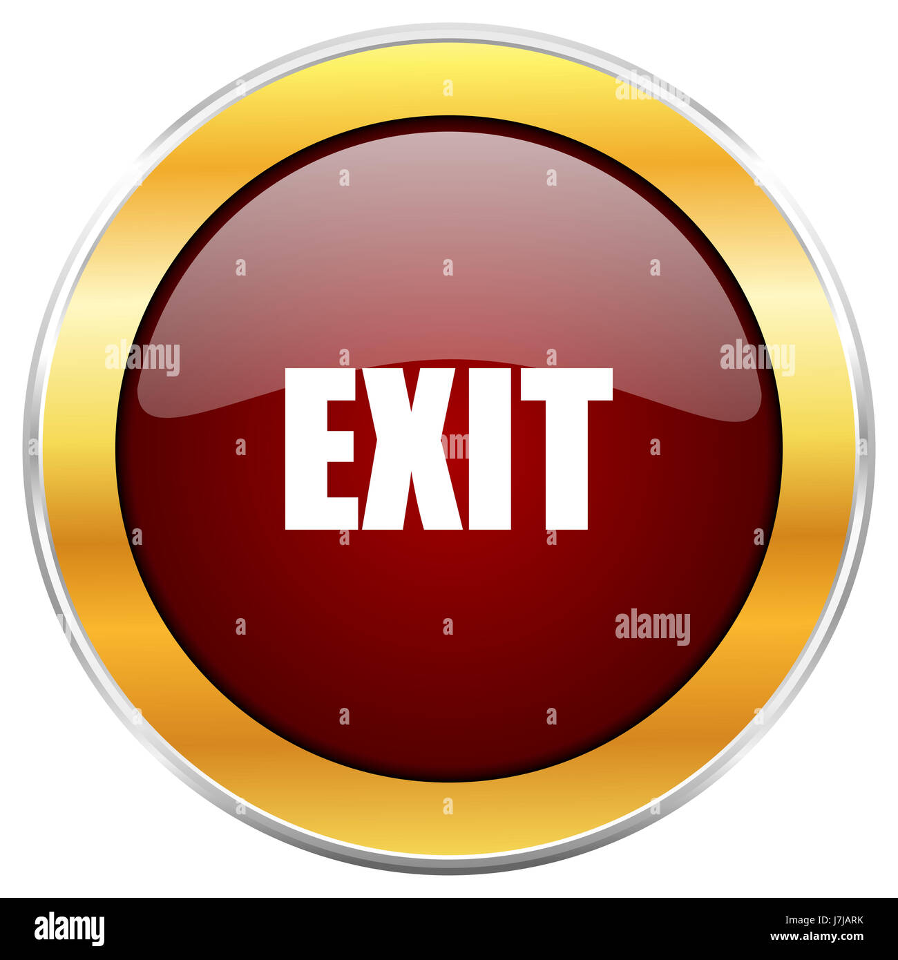 Exit red web icon with golden border isolated on white background ...