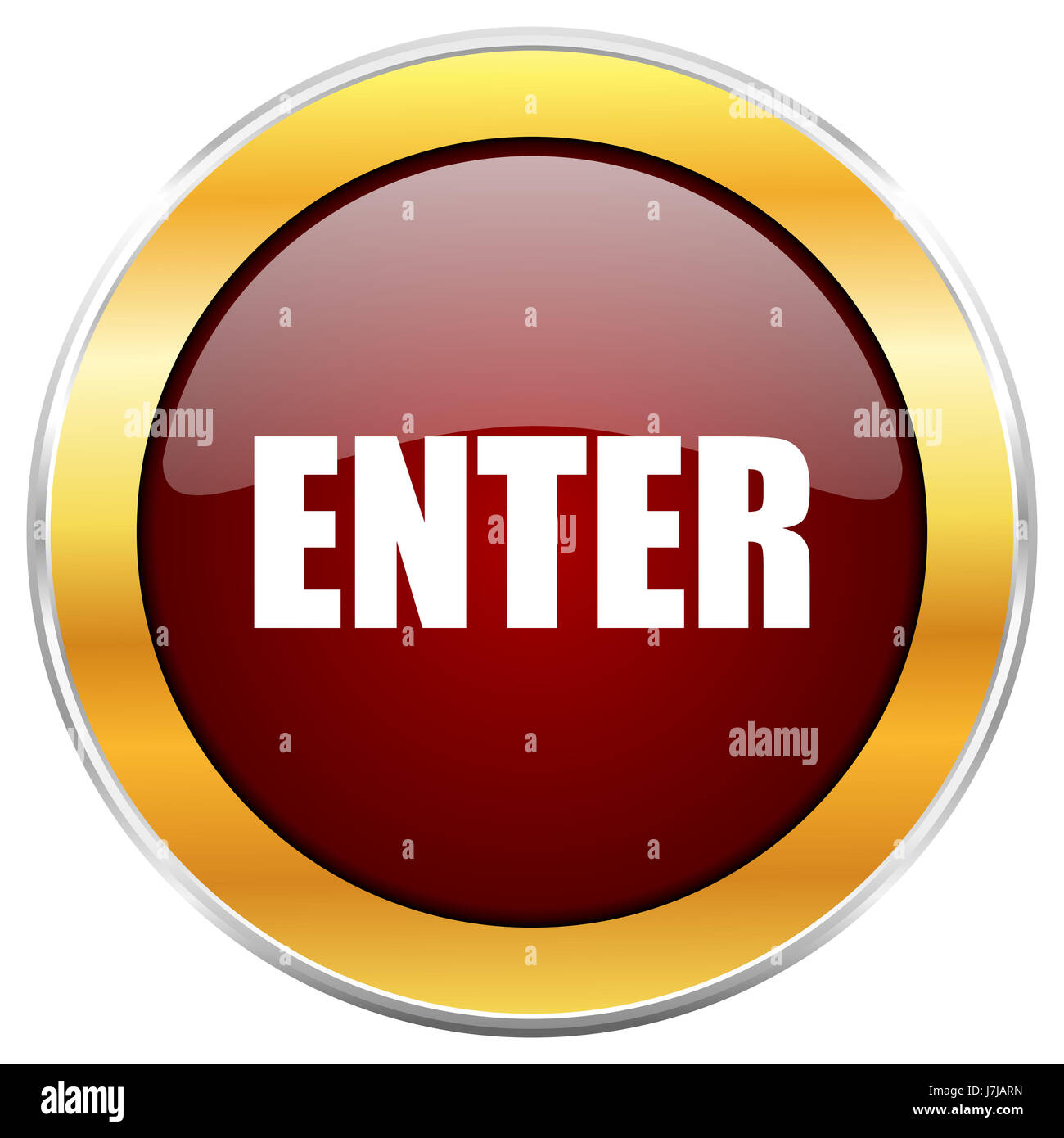 Enter red web icon with golden border isolated on white background ...