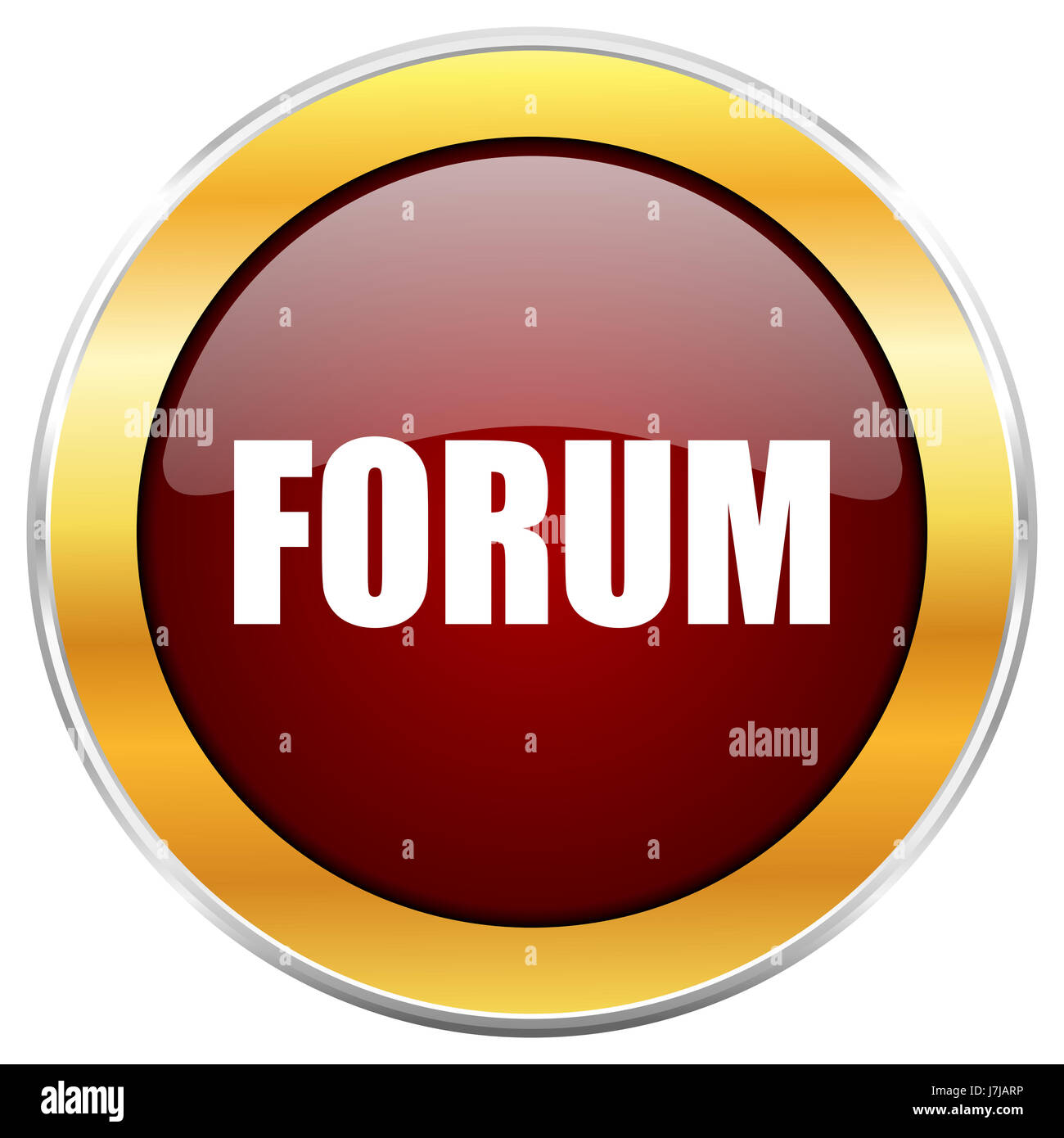 Forum red web icon with golden border isolated on white background ...