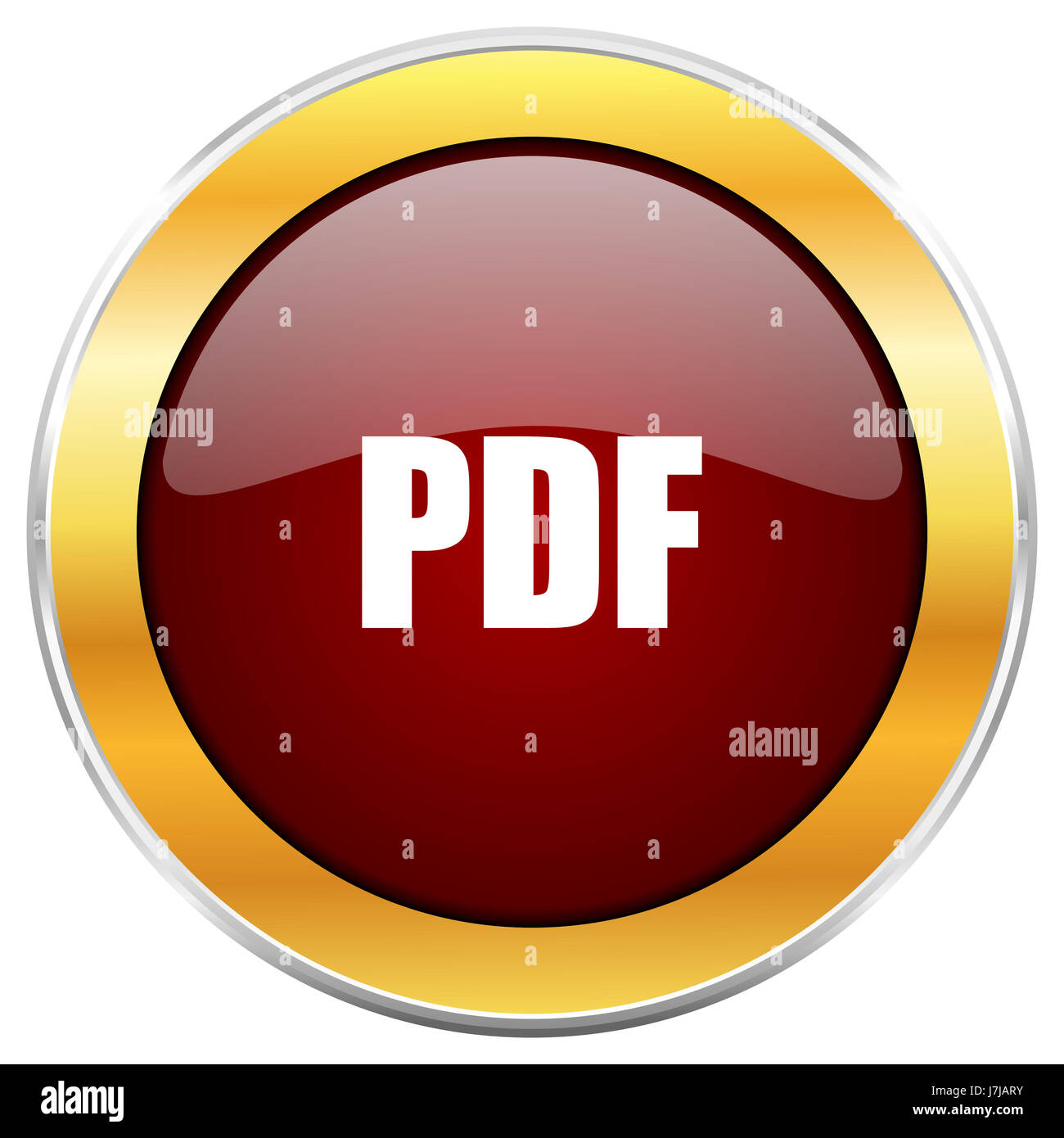 Pdf red web icon with golden border isolated on white background. Round ...