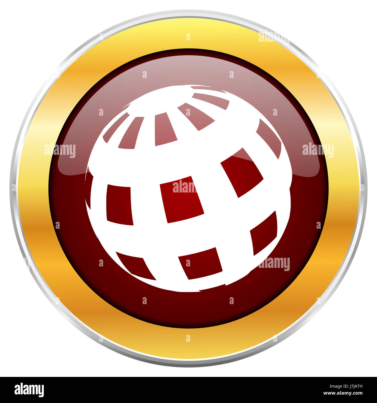 Earth red web icon with golden border isolated on white background ...