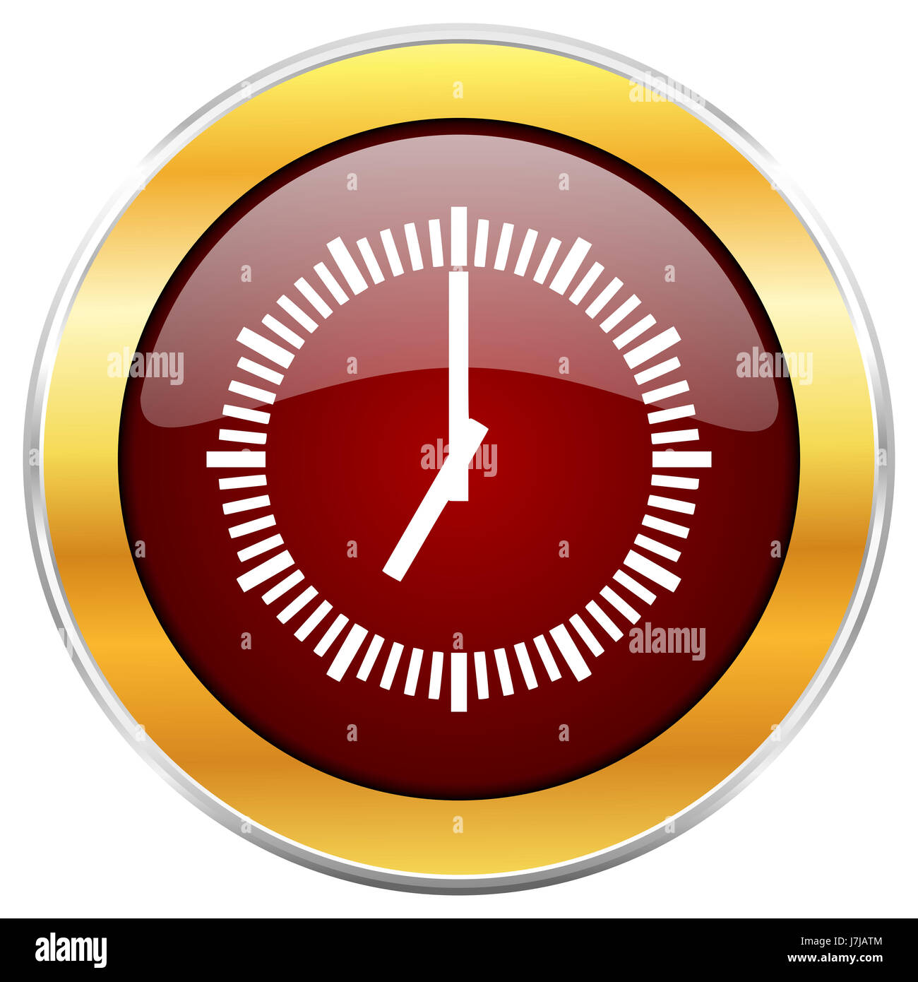 Time red web icon with golden border isolated on white background ...