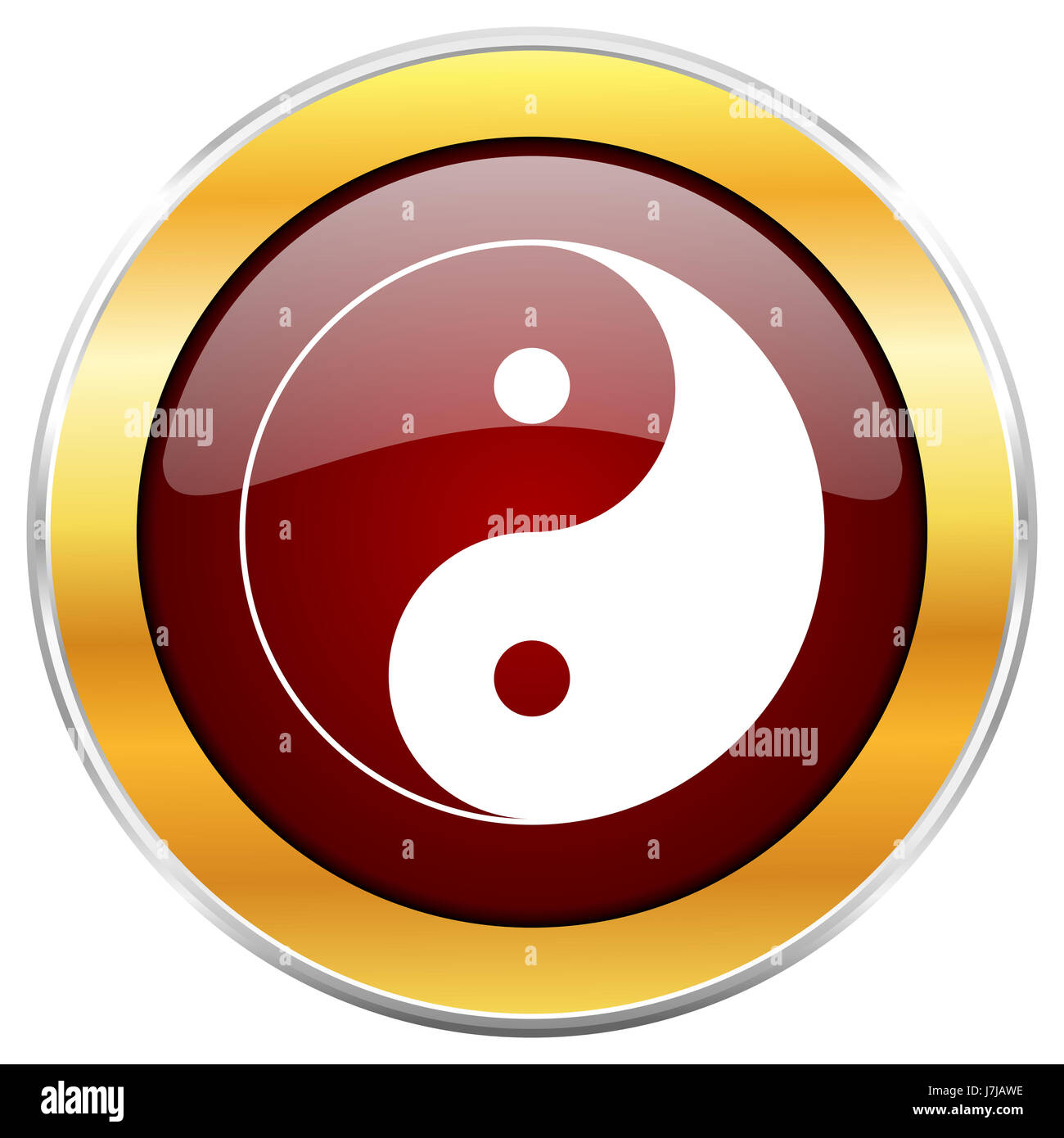 Ying yang red web icon with golden border isolated on white background ...
