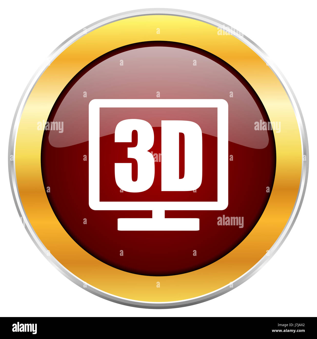 3d display red web icon with golden border isolated on white background ...