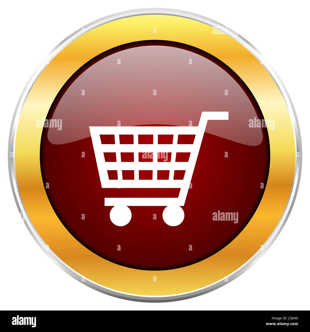 Cart red web icon with golden border isolated on white background ...