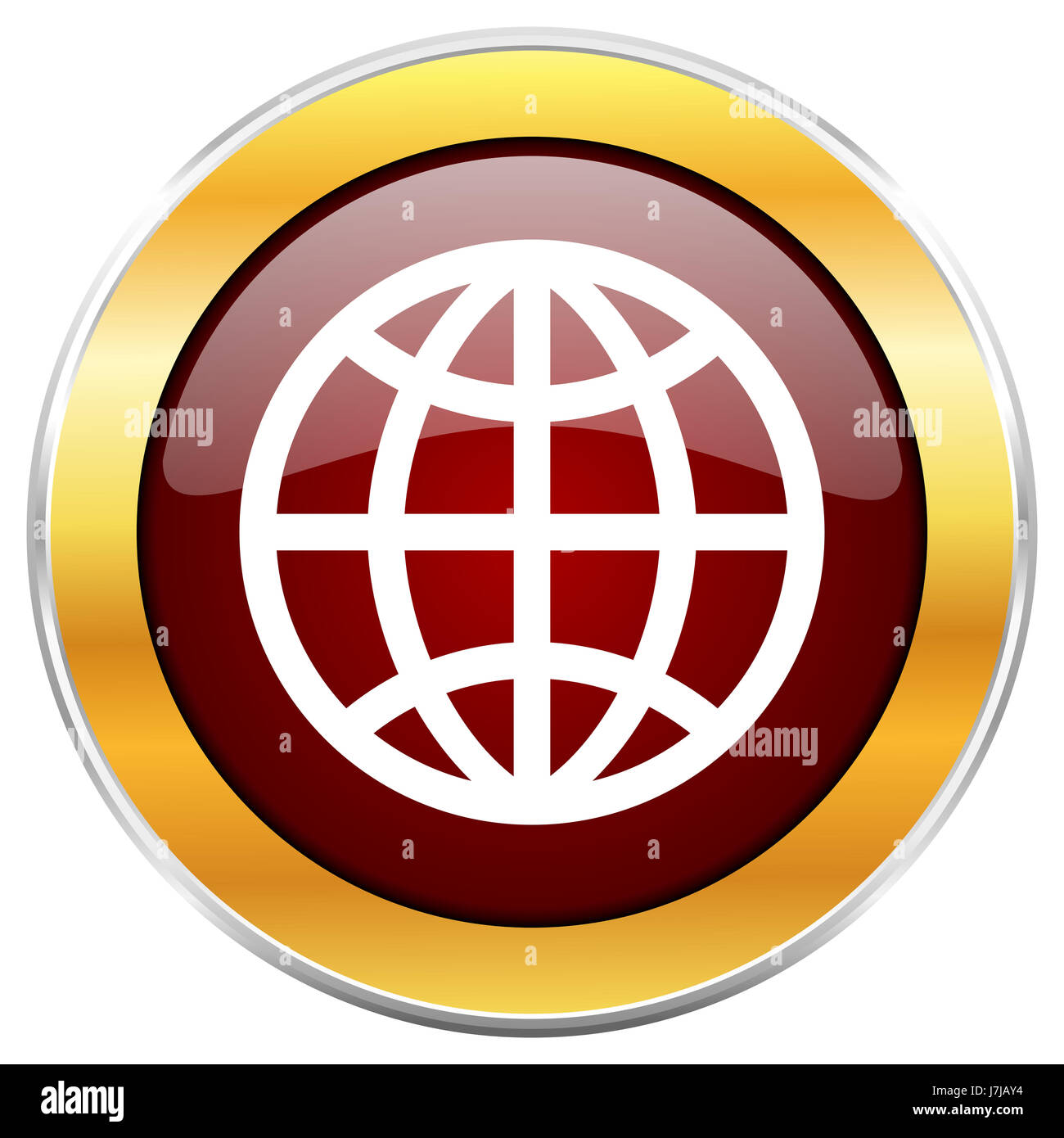 Earth red web icon with golden border isolated on white background ...