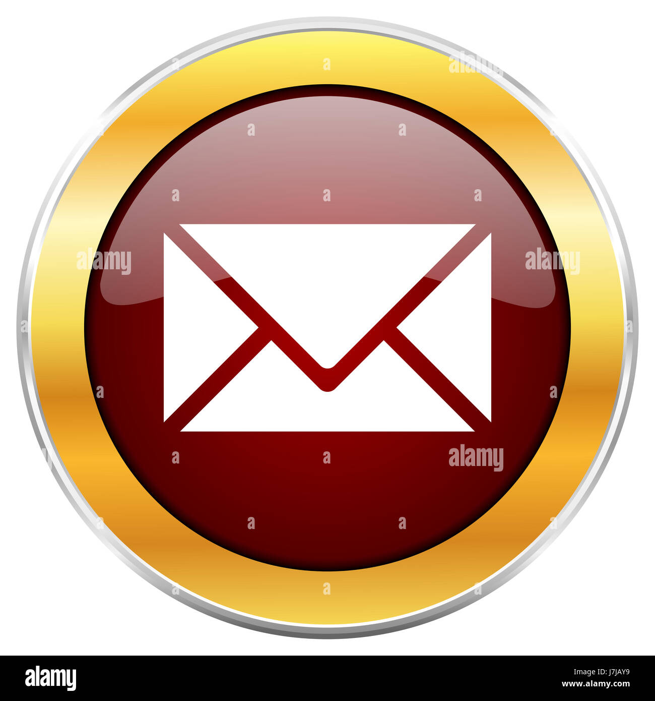 Email red web icon with golden border isolated on white background ...