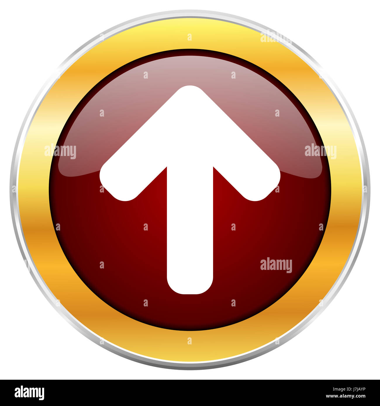 Up arrow red web icon with golden border isolated on white background ...