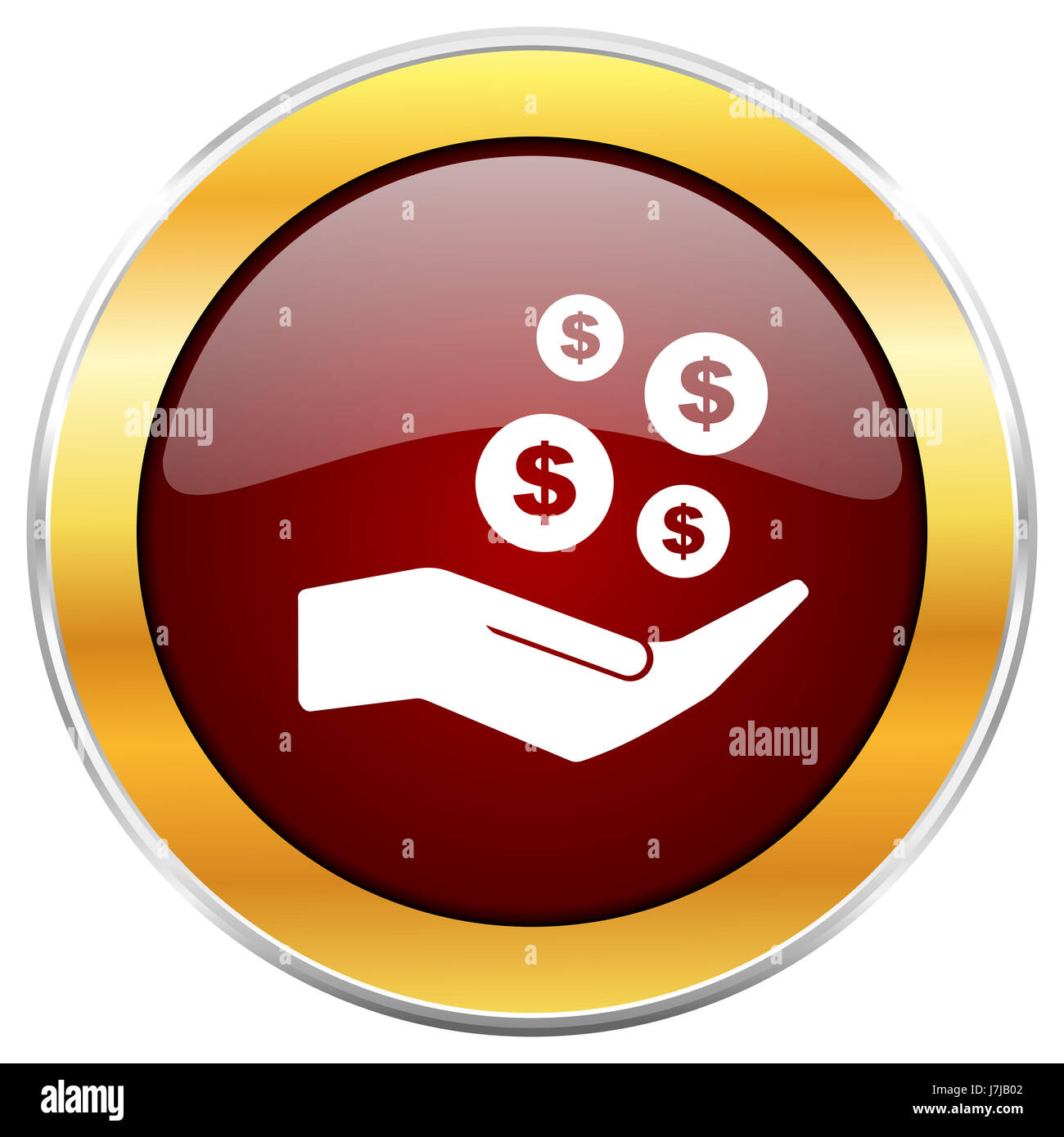 Save money red web icon with golden border isolated on white background ...