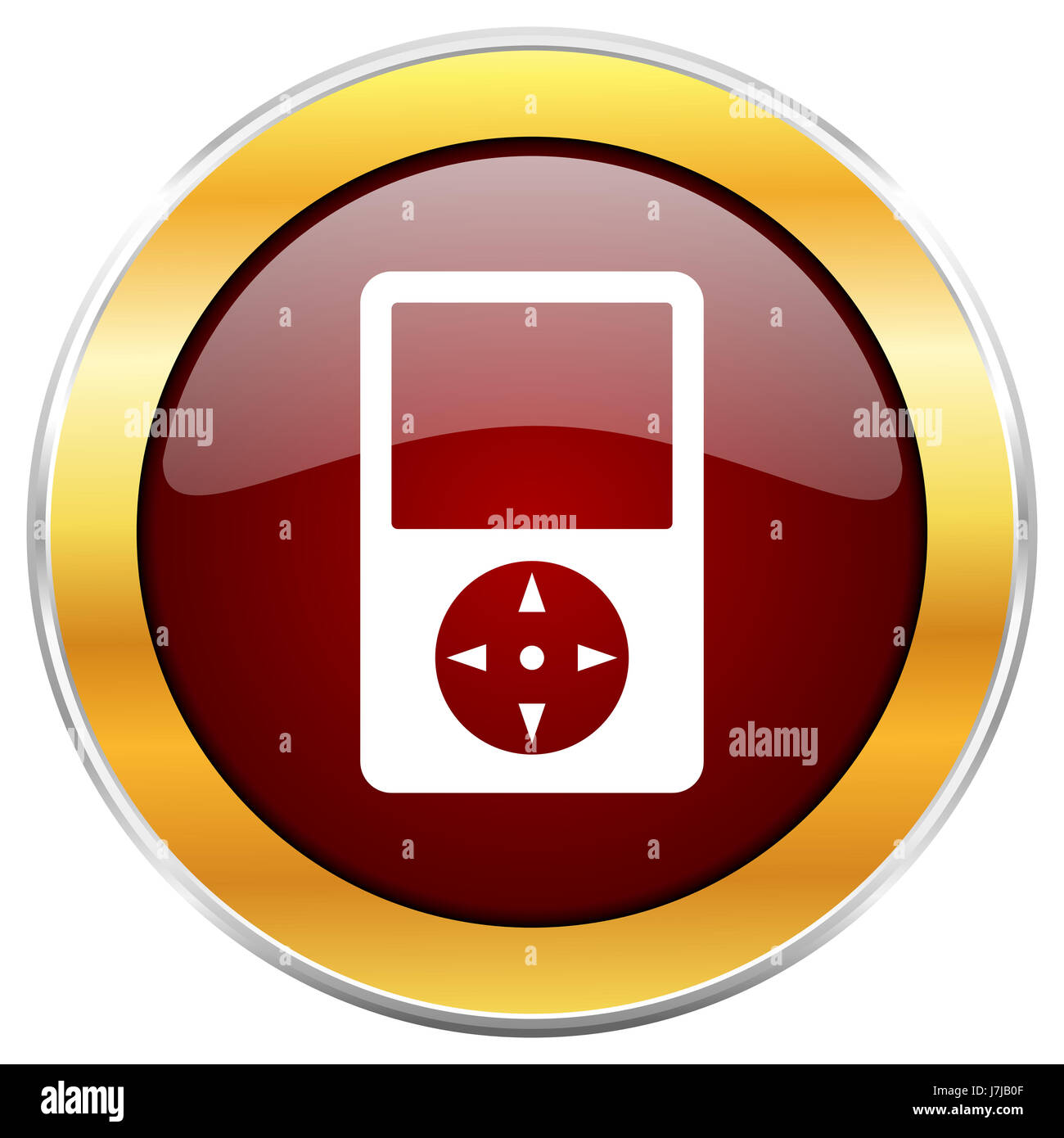 Multimedia player red web icon with golden border isolated on white ...