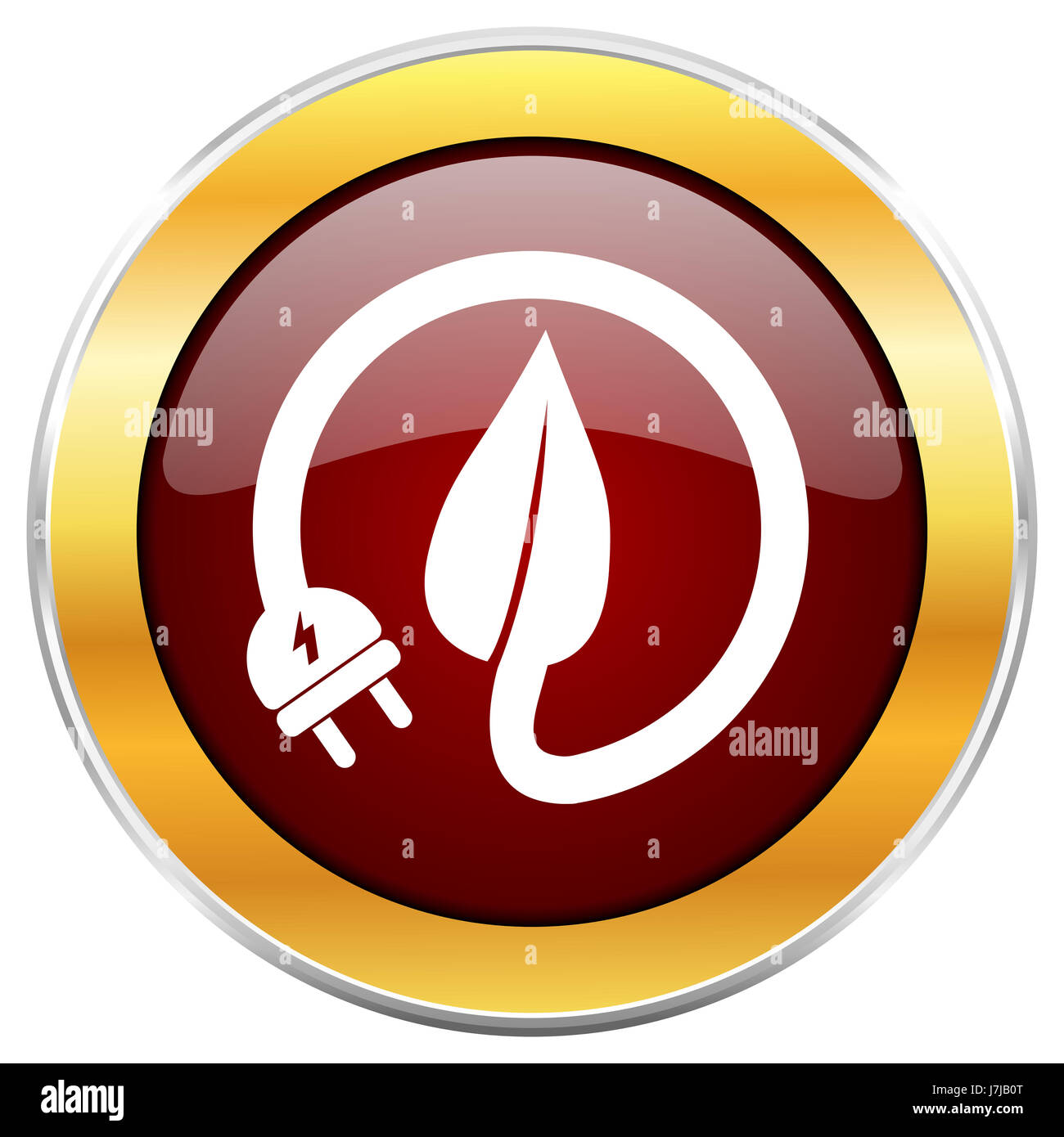 Eco electric plug red web icon with golden border isolated on white ...