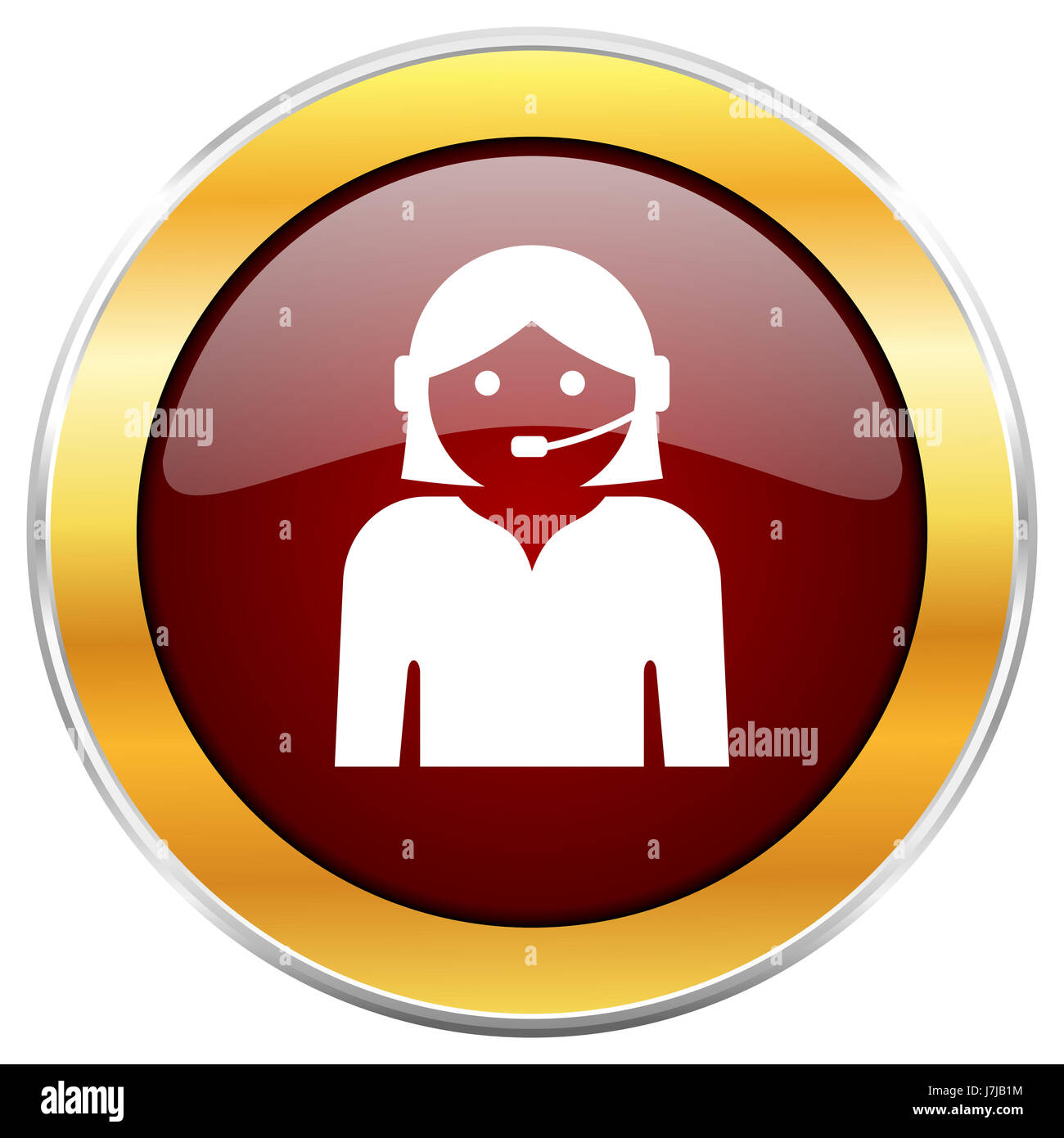 Female red web icon with golden border isolated on white background ...