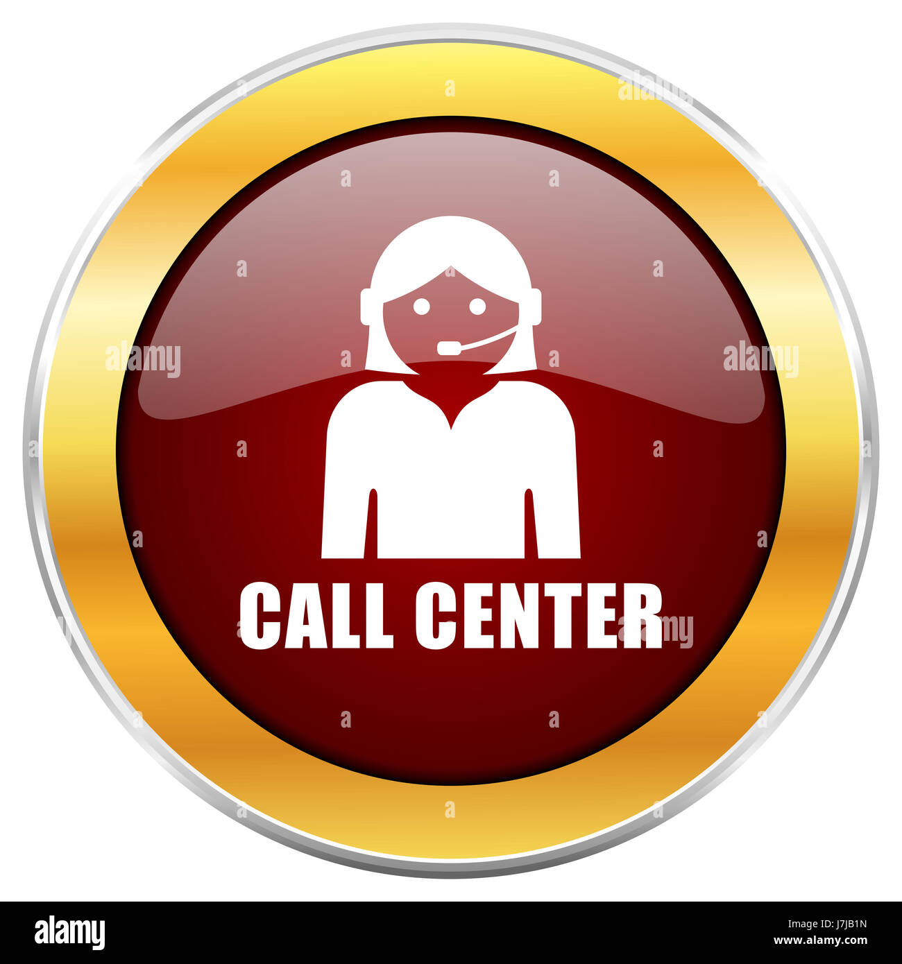 Call center red web icon with golden border isolated on white ...