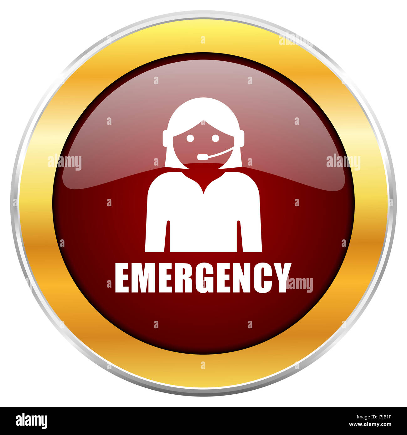 Emergency red web icon with golden border isolated on white background ...