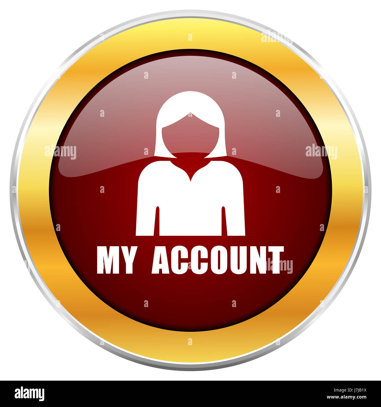 My account red web icon with golden border isolated on white background ...
