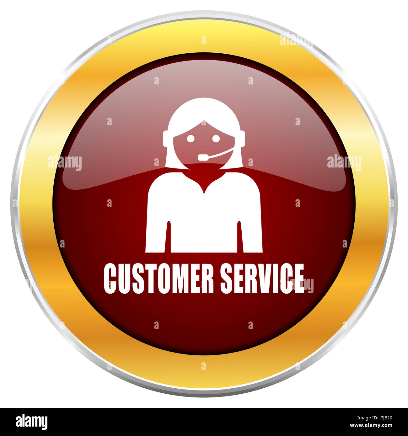 Customer service red web icon with golden border isolated on white ...