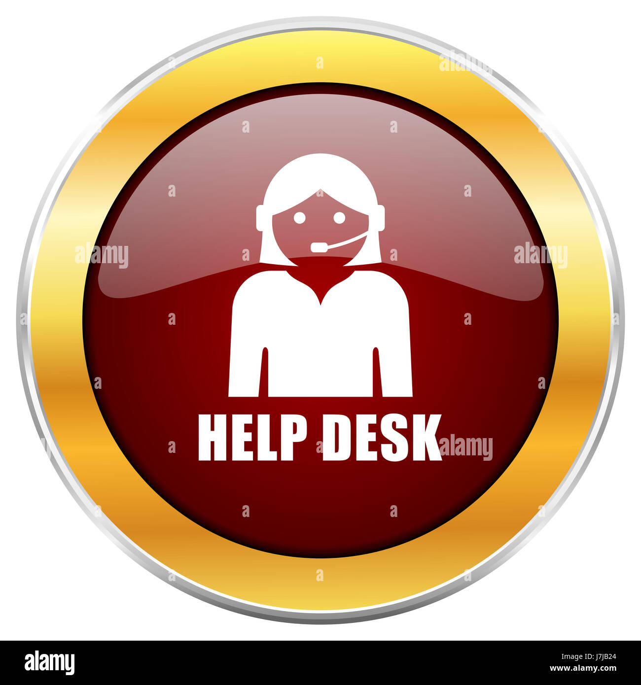 Help desk red web icon with golden border isolated on white background ...