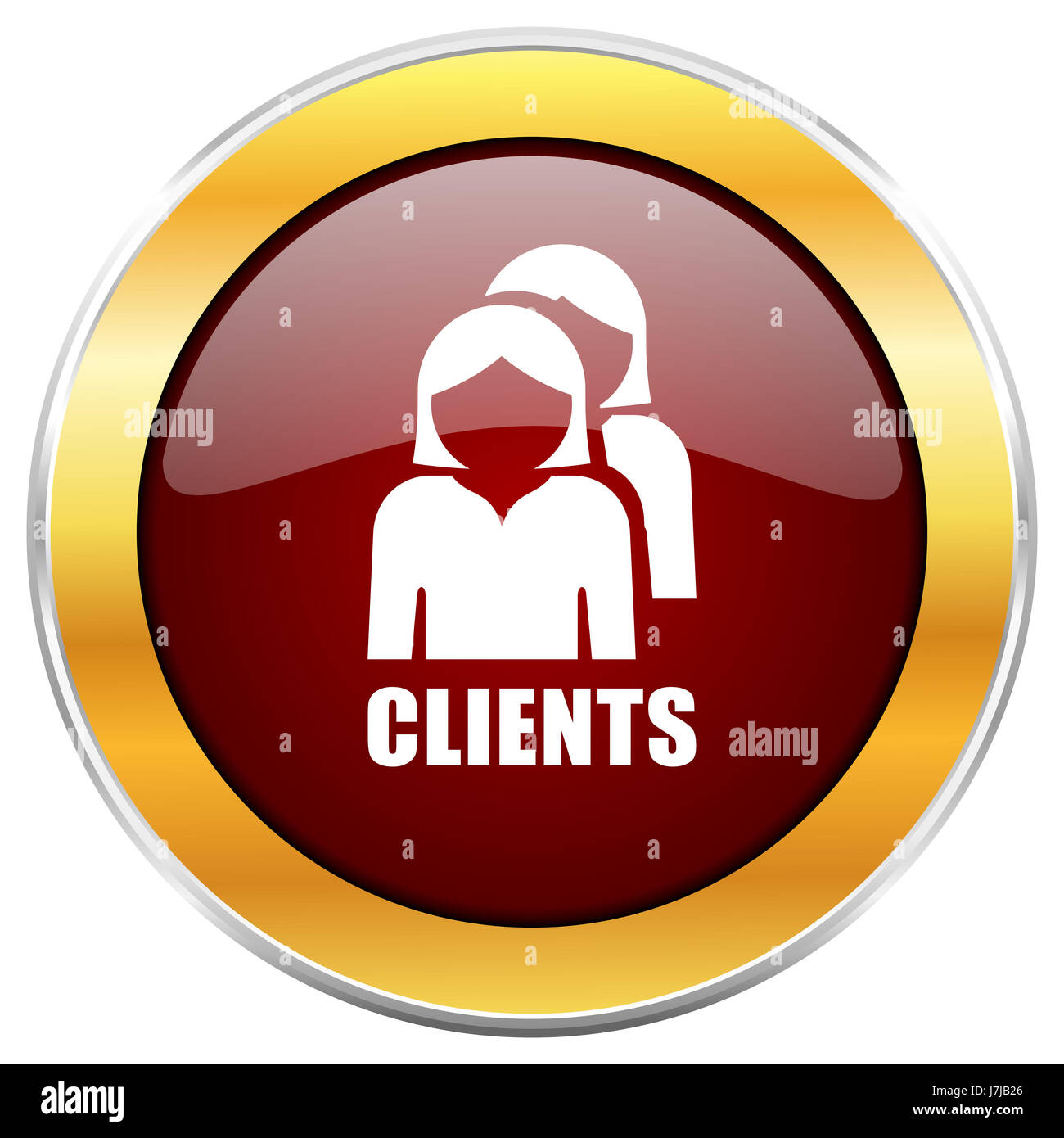 Clients red web icon with golden border isolated on white background ...