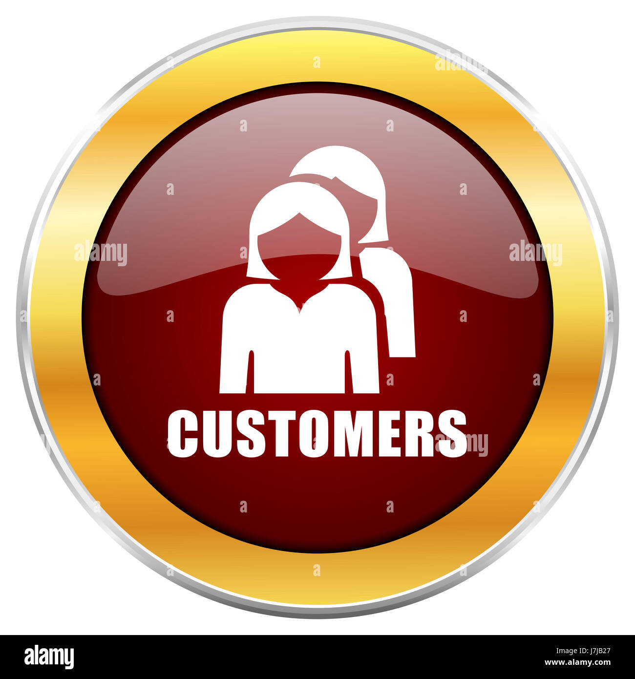 Customers red web icon with golden border isolated on white background ...