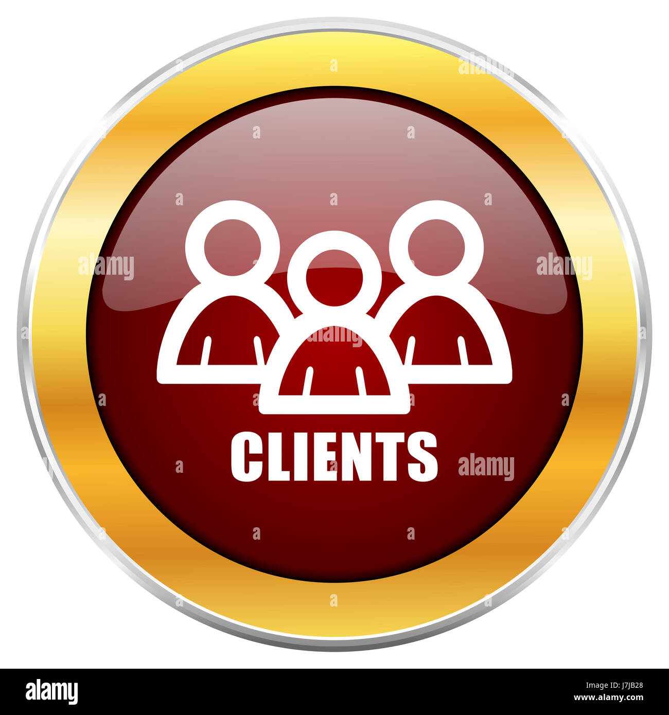 Clients red web icon with golden border isolated on white background ...