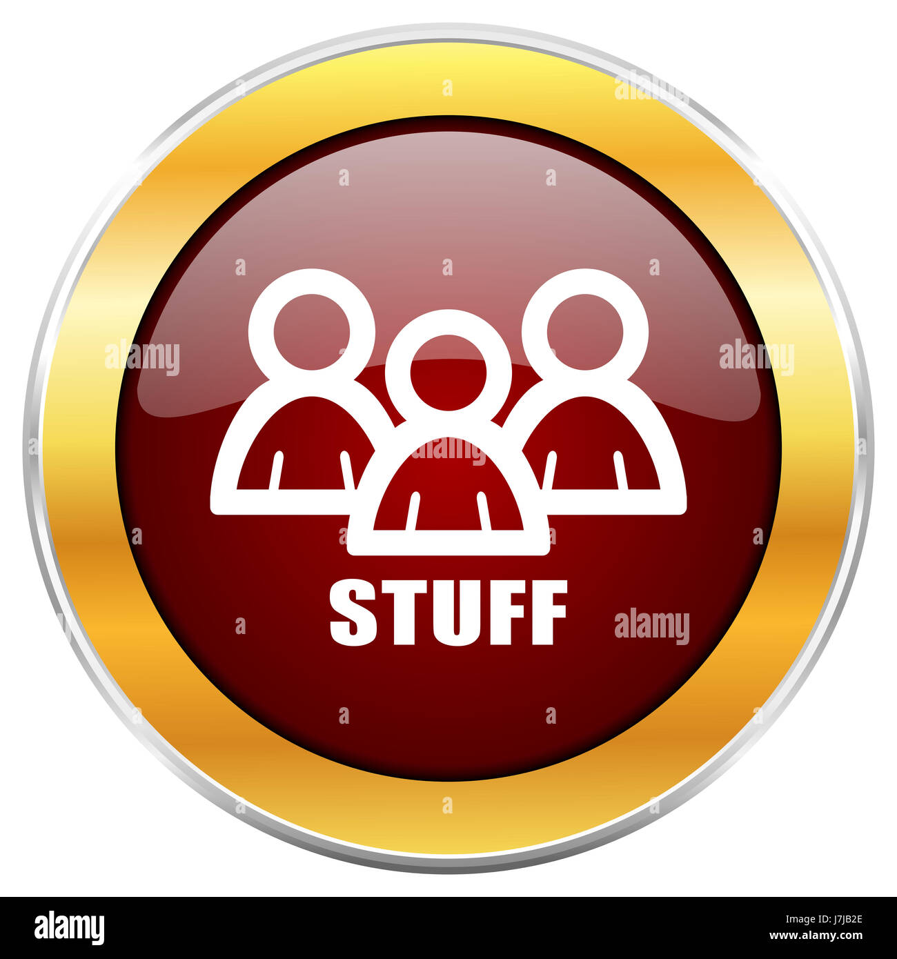 Stuff red web icon with golden border isolated on white background ...
