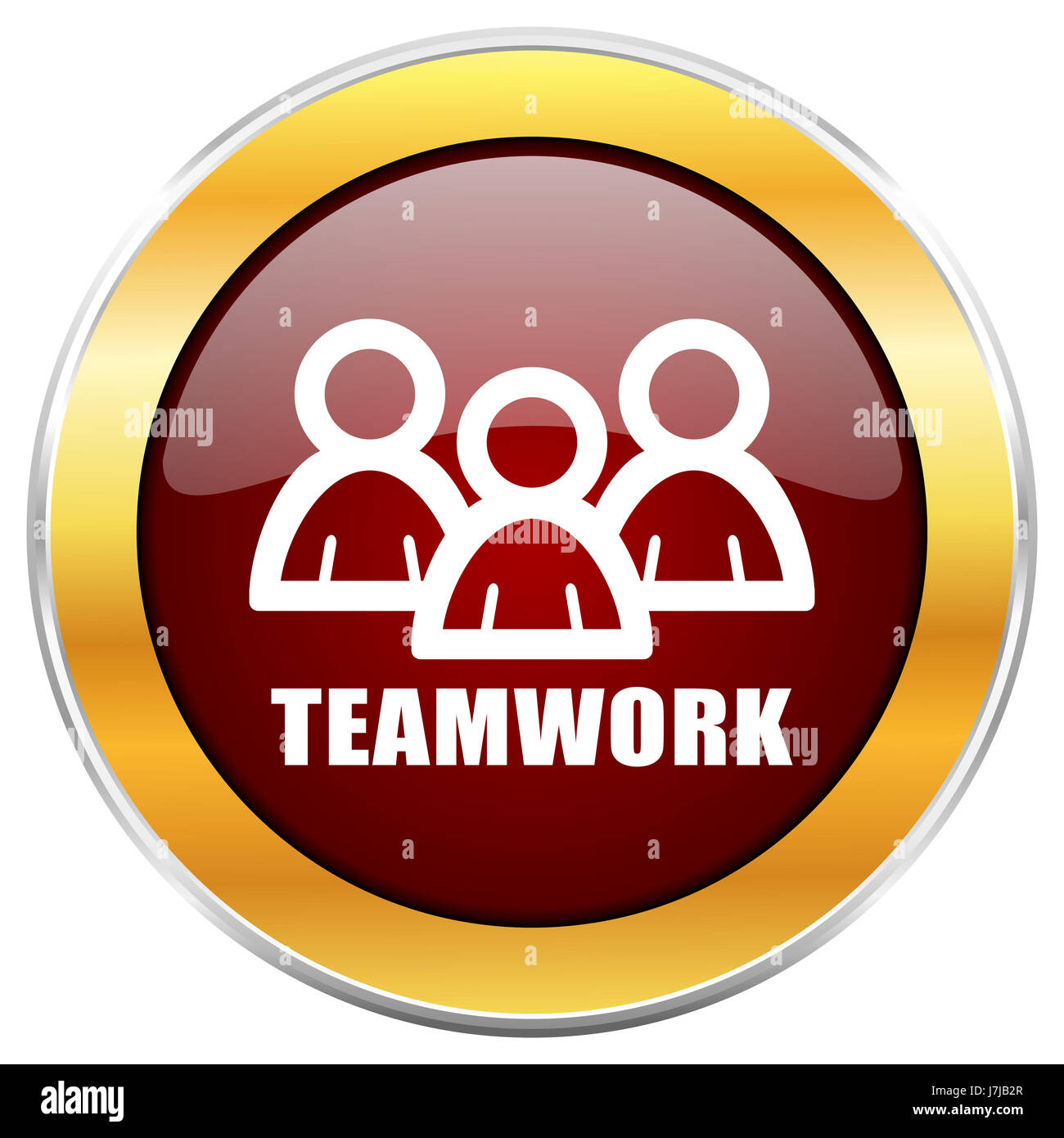 Teamwork red web icon with golden border isolated on white background ...