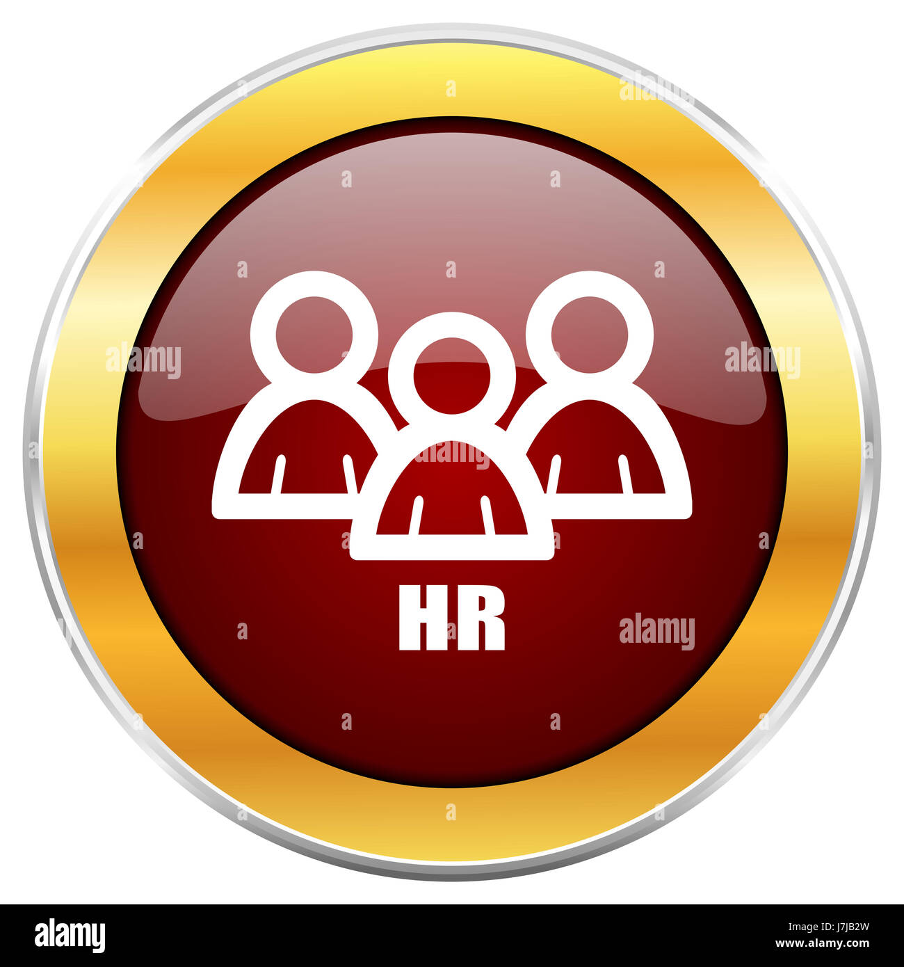 HR red web icon with golden border isolated on white background. Round ...