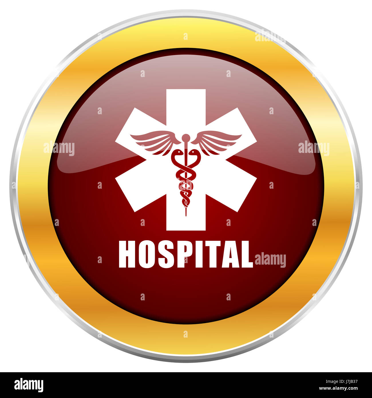 Hospital red web icon with golden border isolated on white background ...