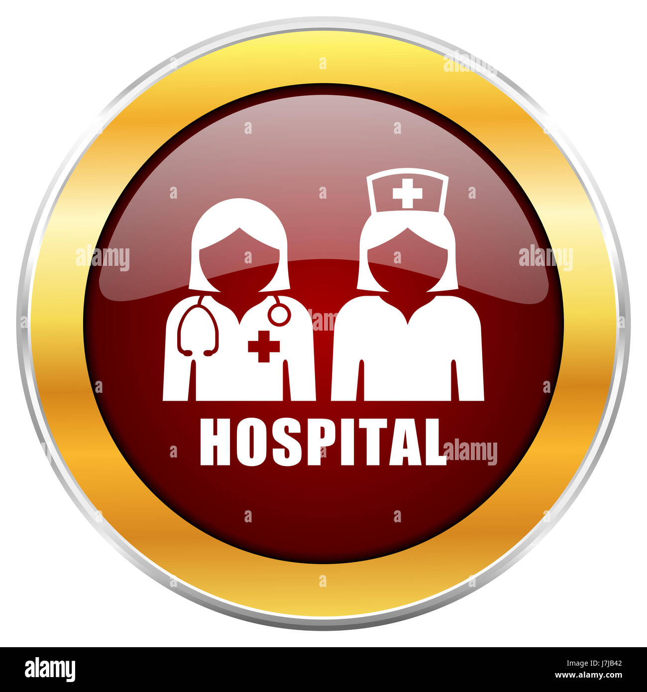 Hospital red web icon with golden border isolated on white background ...