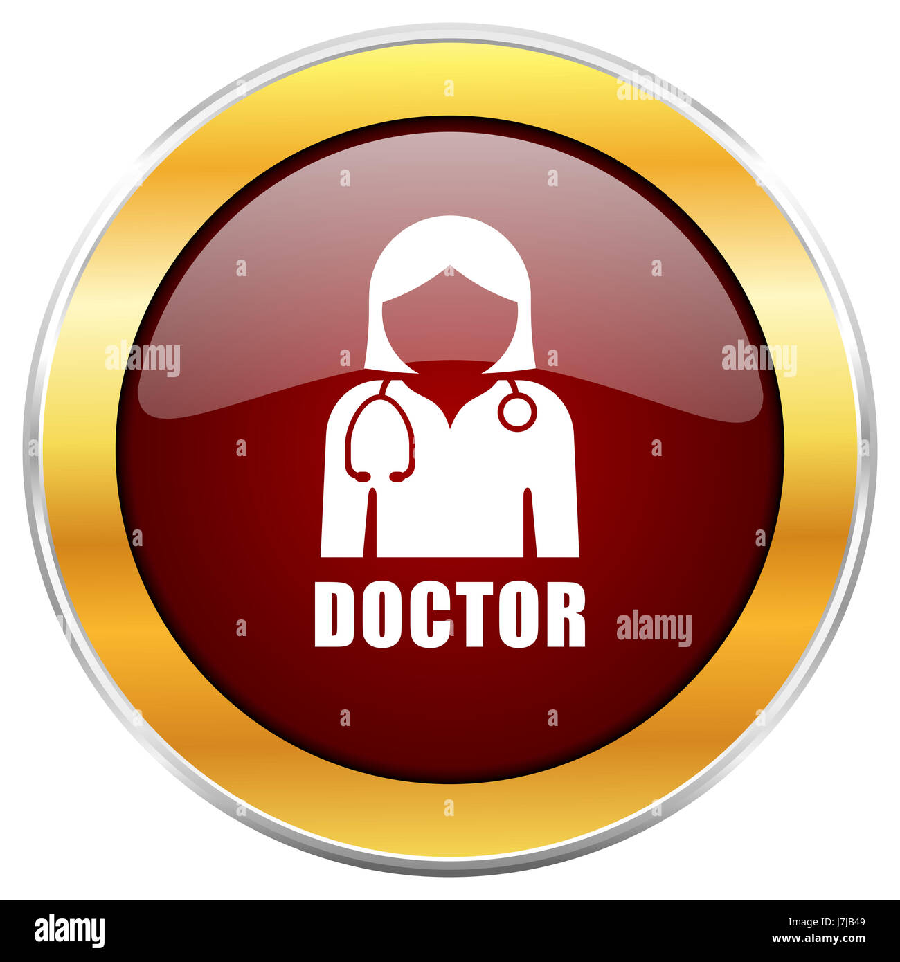 Doctor red web icon with golden border isolated on white background ...