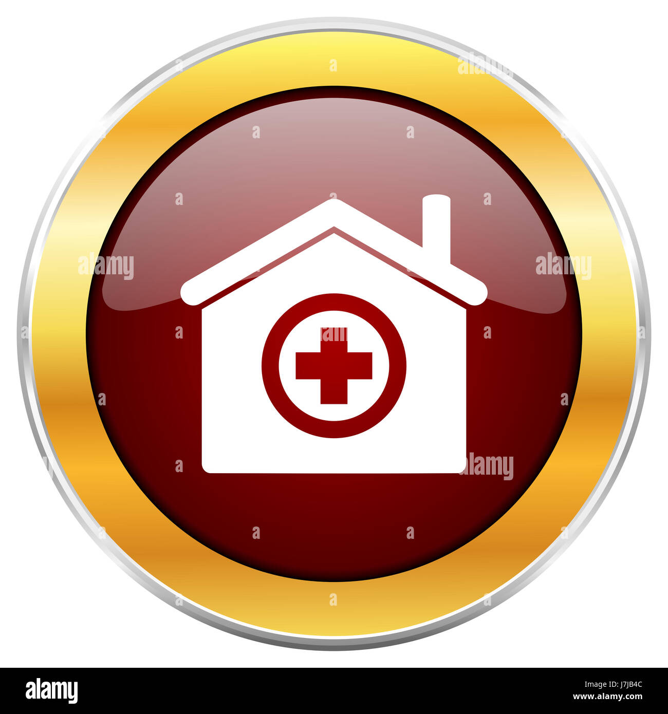 Hospital red web icon with golden border isolated on white background ...